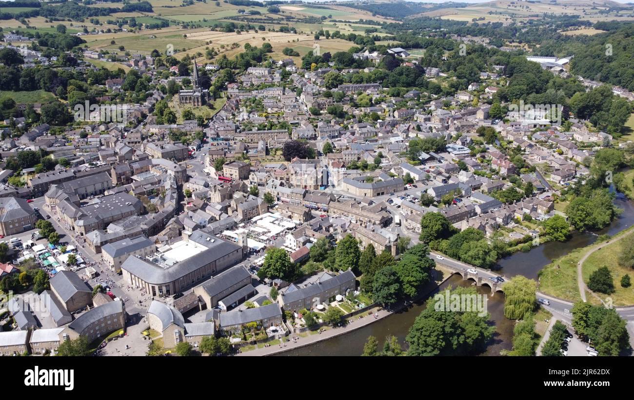 Bakewell town Derbyshire peak district UK drone aerial view Stock Photo ...