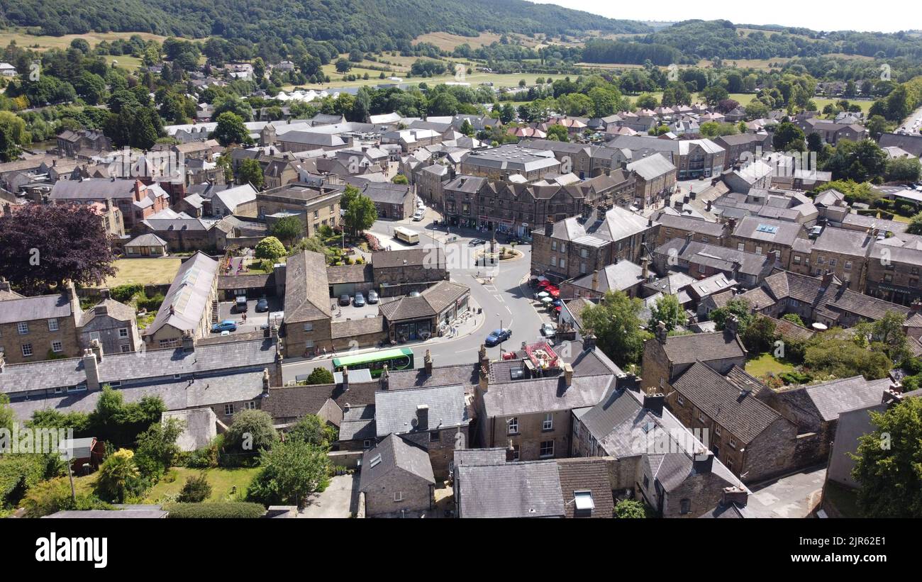 Bakewell town Derbyshire peak district UK drone aerial view Stock Photo ...