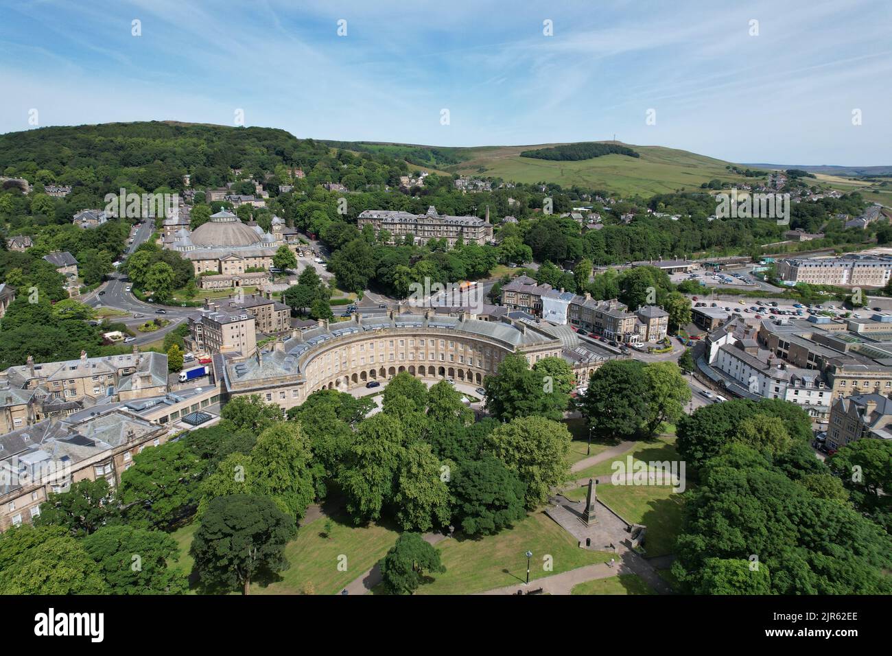 Buxton town Derbyshire peak district UK drone aerial view Stock Photo ...