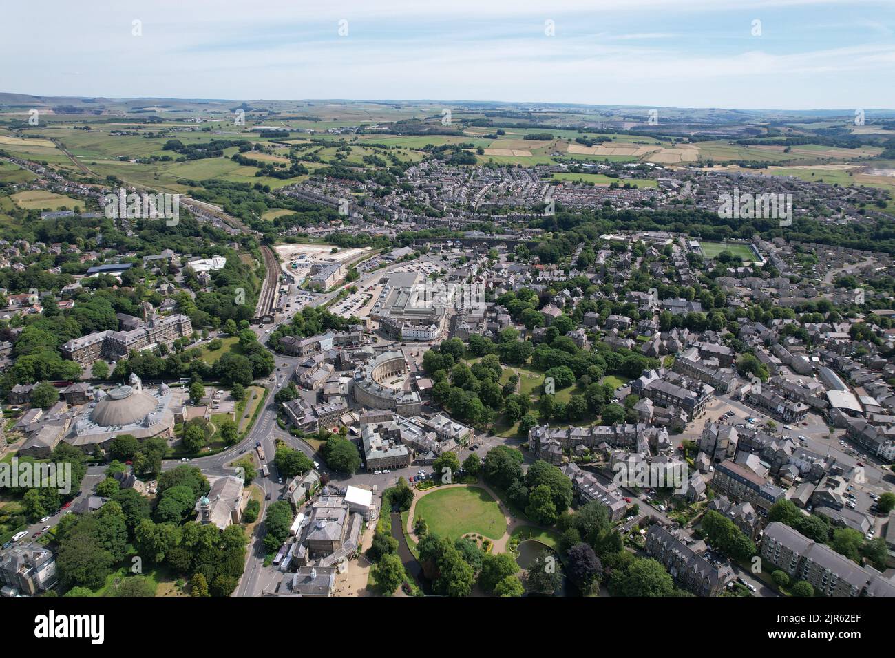 Buxton town Derbyshire peak district UK drone aerial view Stock Photo ...