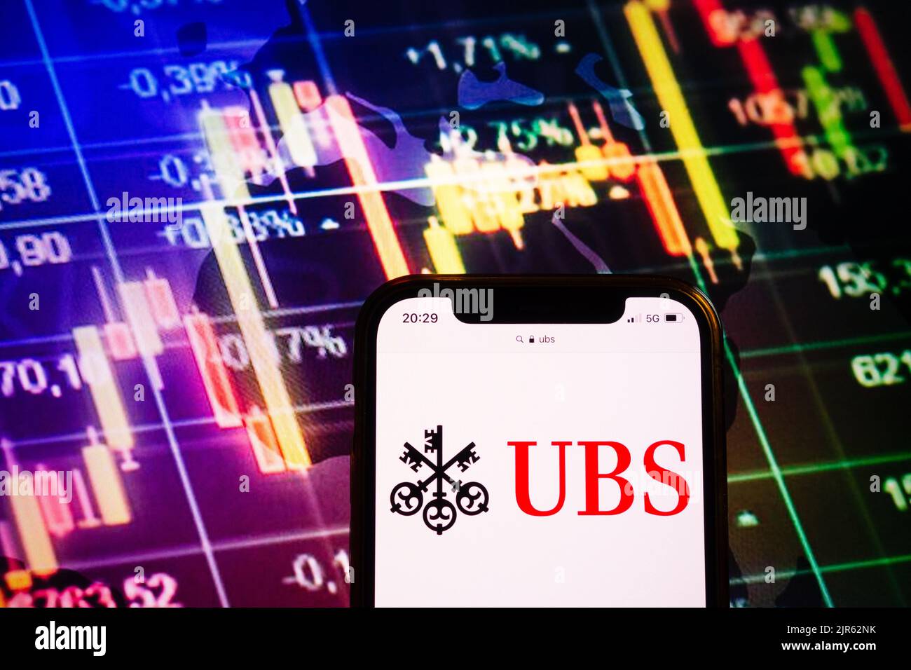 KONSKIE, POLAND - August 10, 2022: Smartphone displaying logo of UBS ...
