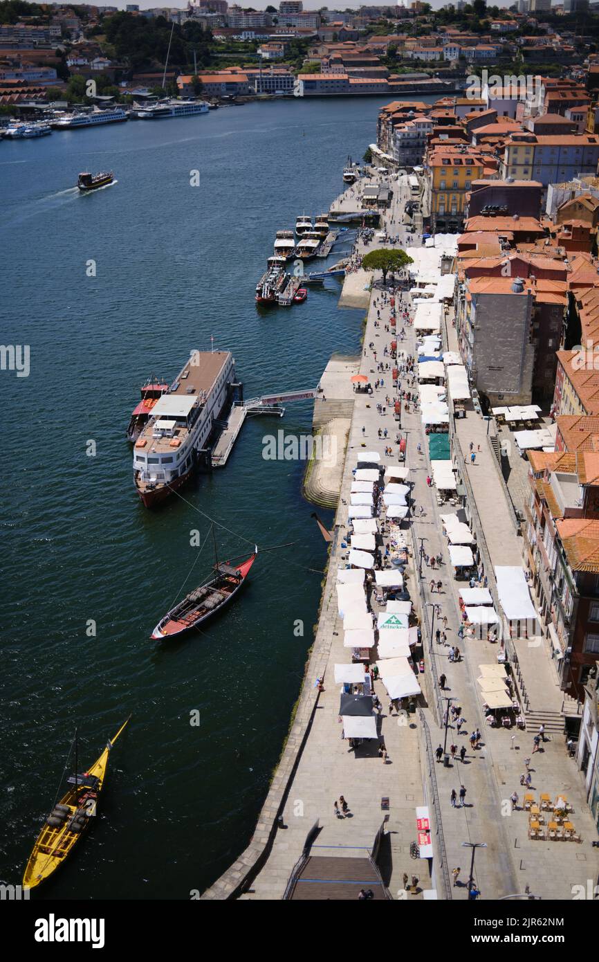 The Ribeira district of Porto and the Douro river and waterfront from ...