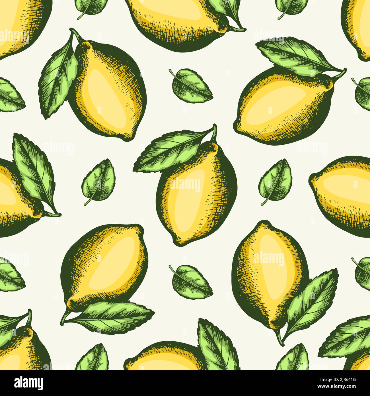 Vintage hand drawn seamless pattern with lemons Stock Photo - Alamy