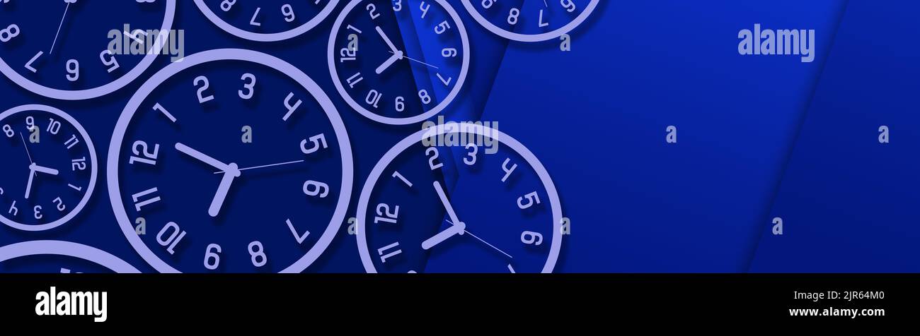 Time background with round wall clocks Stock Photo - Alamy
