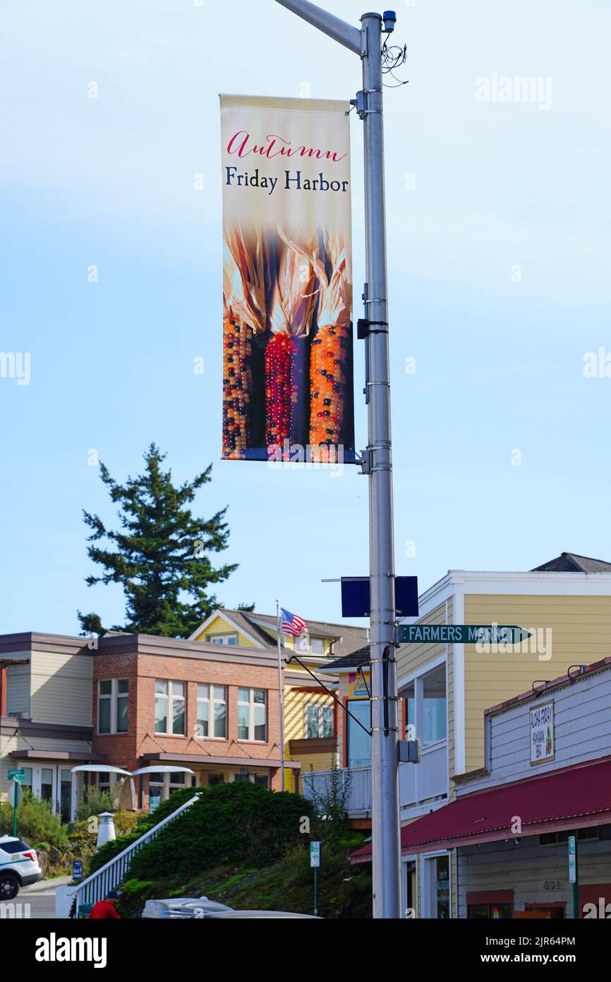 FRIDAY HARBOR, WA -1 OCT 2021- View of downtown Friday Harbor, the main ...