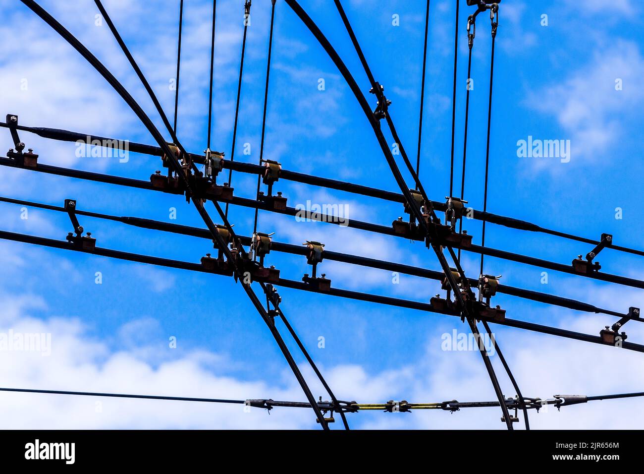Overhead 600 volt electric power lines for the Limoges trolleybus ...