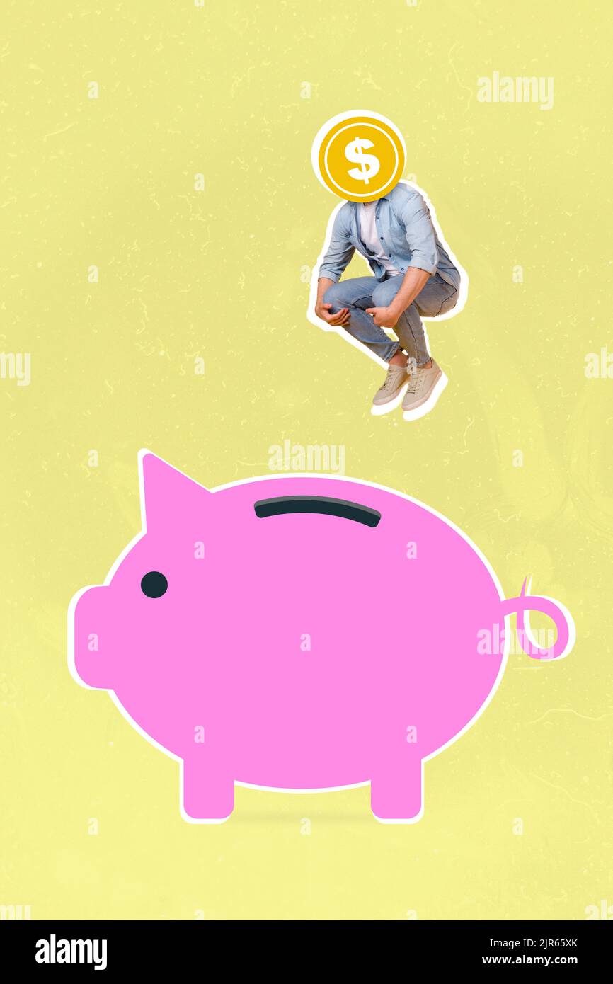 Creative 3d photo artwork graphics collage of funky man golden coin ...