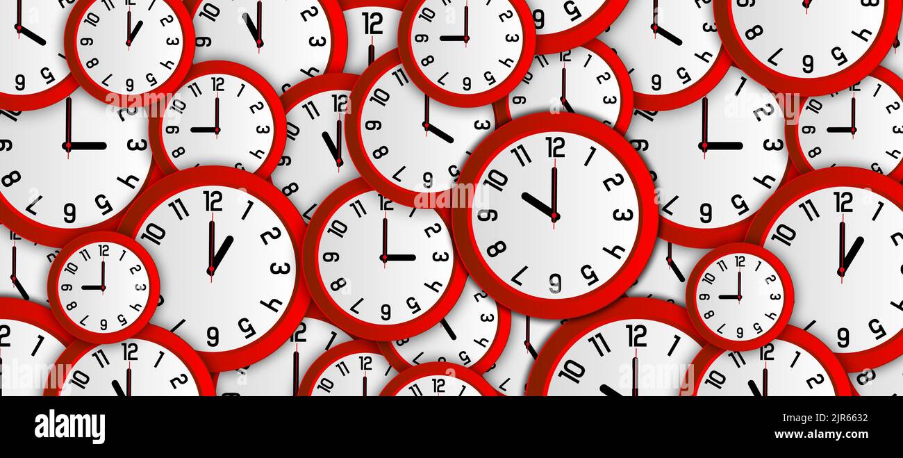 Time background with round wall clocks Stock Photo - Alamy