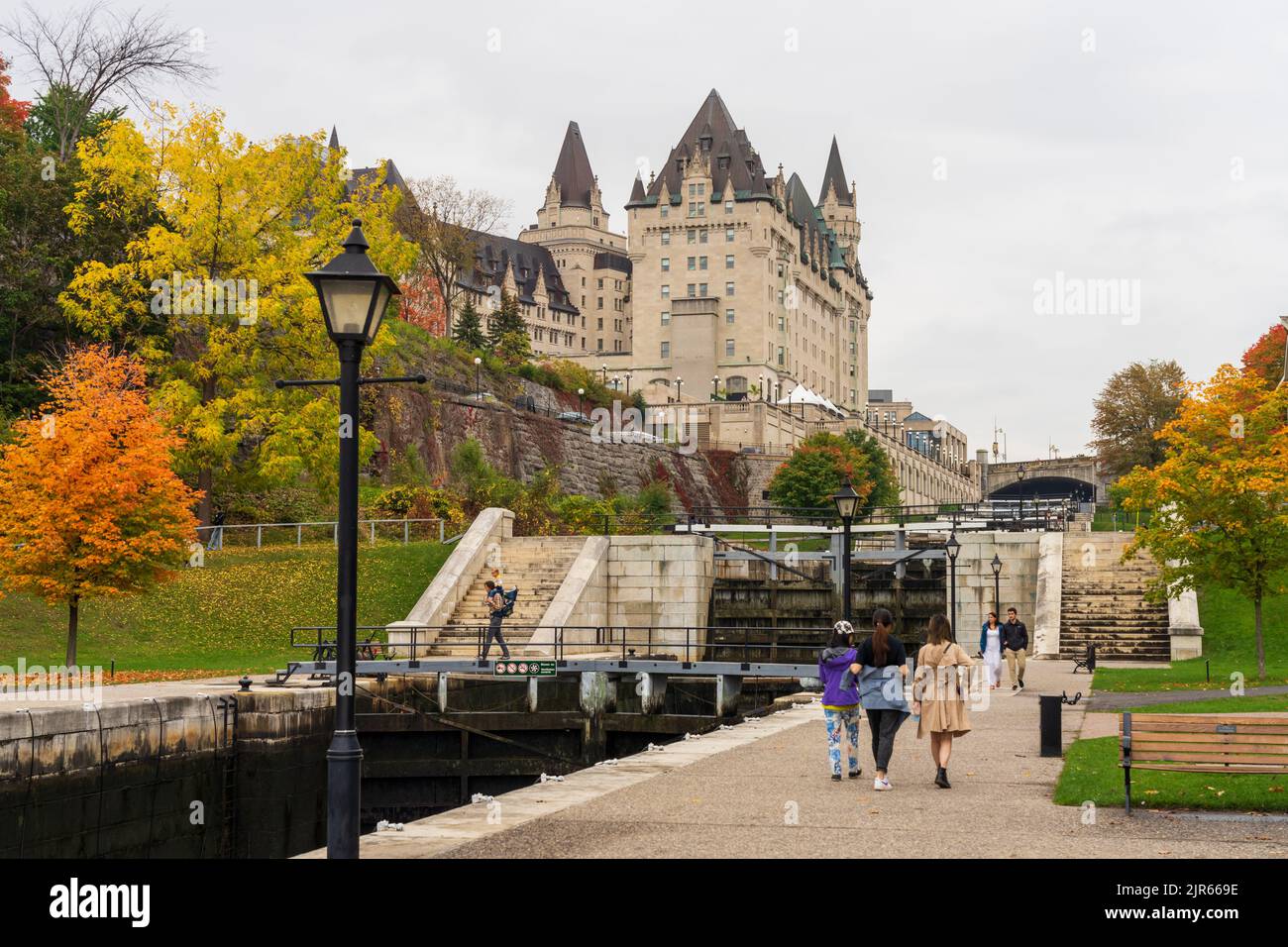 Rideau Canal Rideau Waterway autumn red leaves scenery. Fall foliage in ...