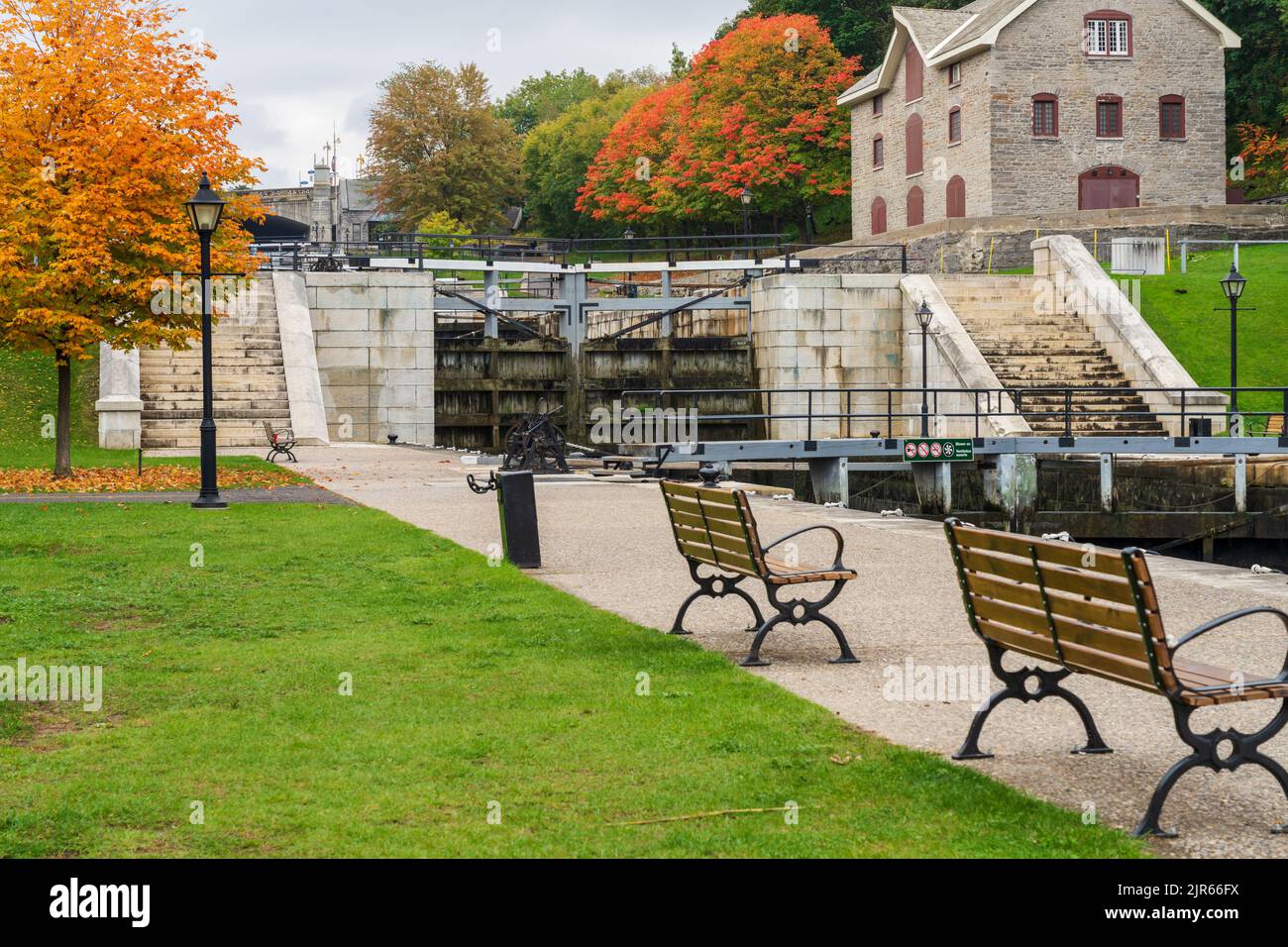 Rideau Canal Rideau Waterway autumn red leaves scenery. Fall foliage in ...
