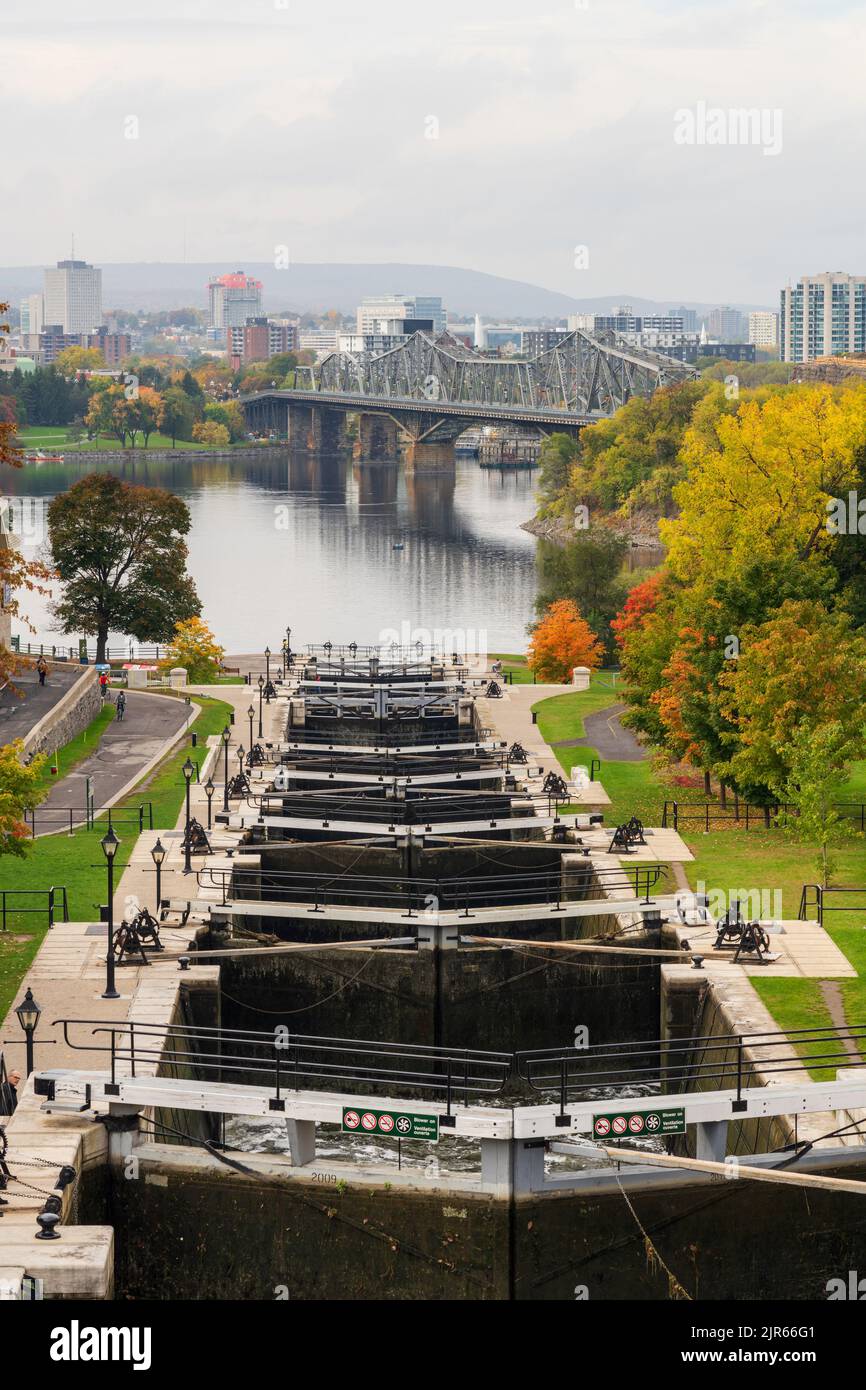 Rideau Canal Rideau Waterway autumn red leaves scenery. Fall foliage in ...