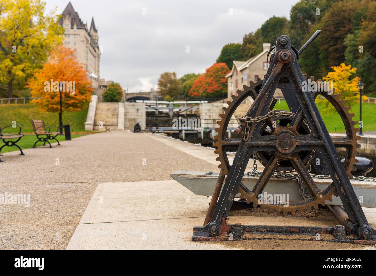 Rideau Canal Rideau Waterway autumn red leaves scenery. Fall foliage in ...