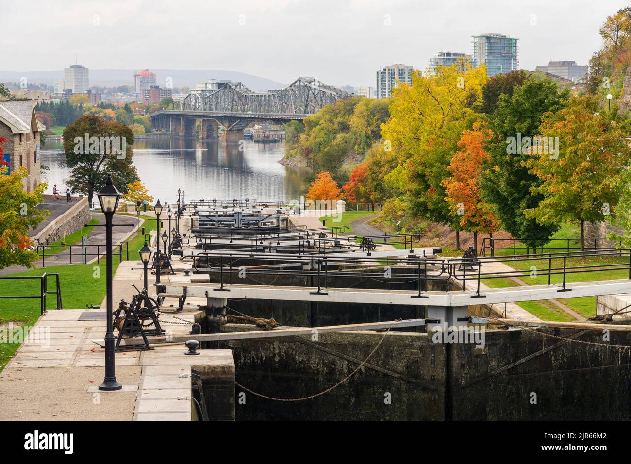 Rideau Canal Rideau Waterway autumn red leaves scenery. Fall foliage in ...