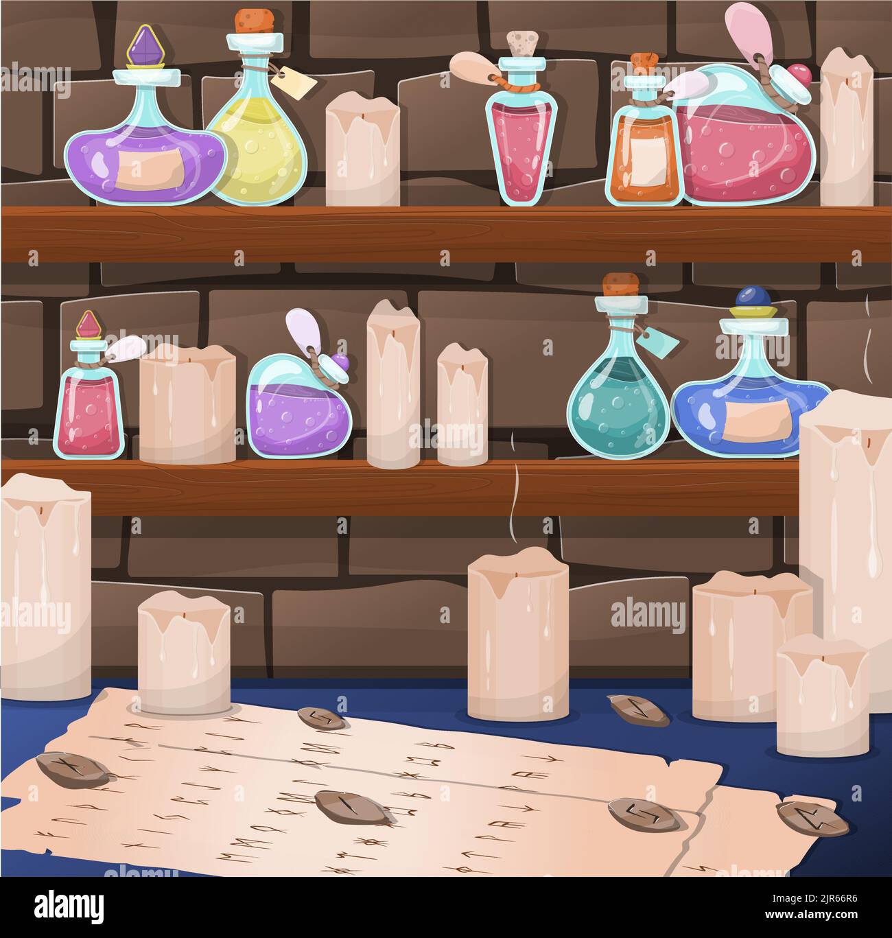 A set of vector magic bottles and flasks. Colorful magic potions ...