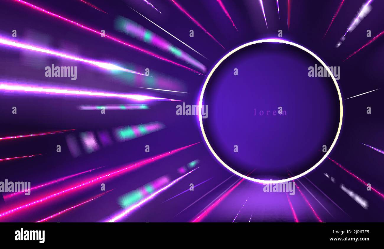 Neon sign. Round frame with glowing and light. Electric bright 3d ...