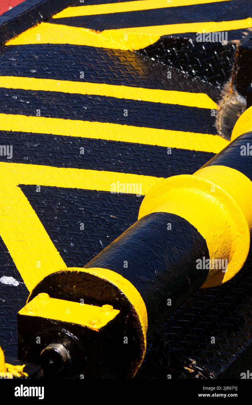 Colored fishnets winches, fishing harbor, Kavala, Macedonia, North ...