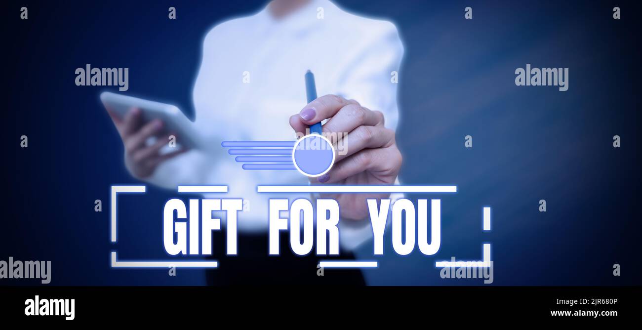 Text sign showing Gift For You. Business idea To receive a present ...