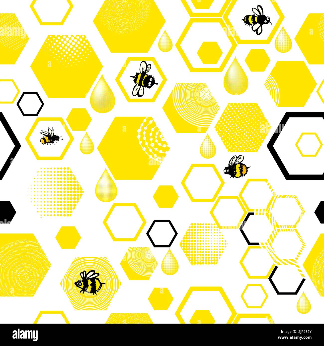 Yellow Seamless pattern honeycombs. Cute bees background. Vector ...