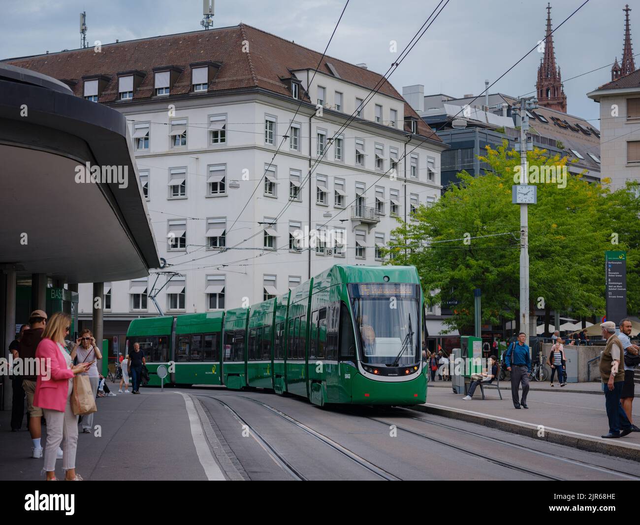 Basel, Switzerland - July 4 2022: public transport in the city. Green ...