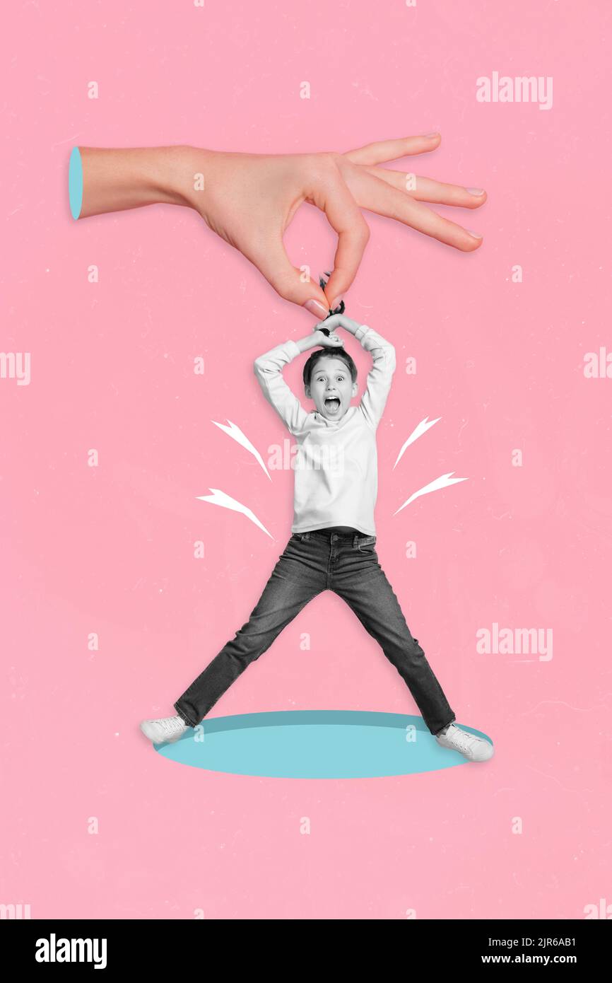 Creative 3d collage image sketch postcard graphics of huge big arm hold ...