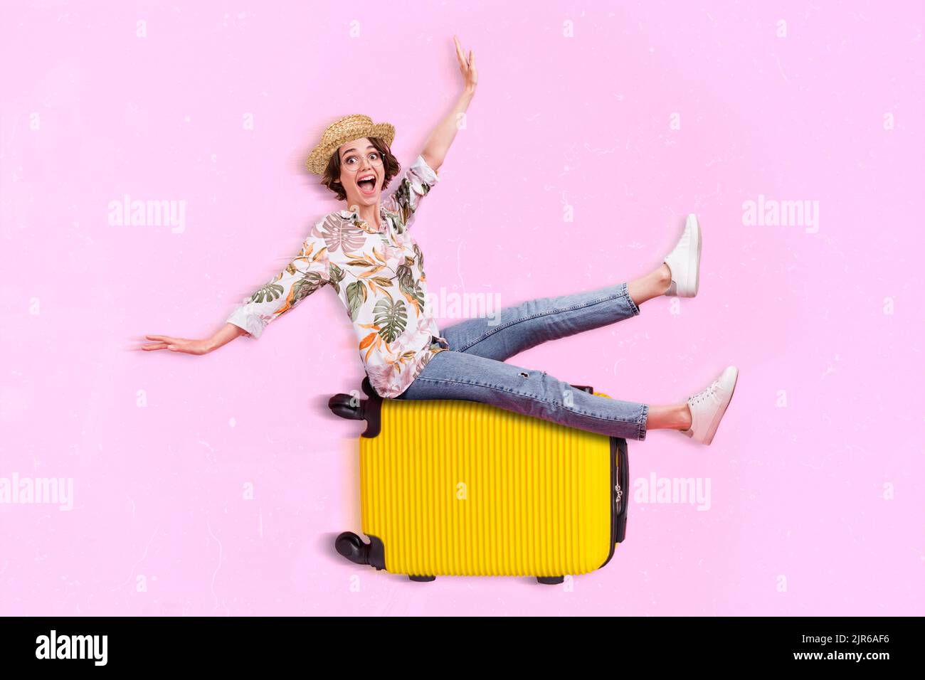 Creative 3d collage graphics image postcard poster of happy funny funky ...