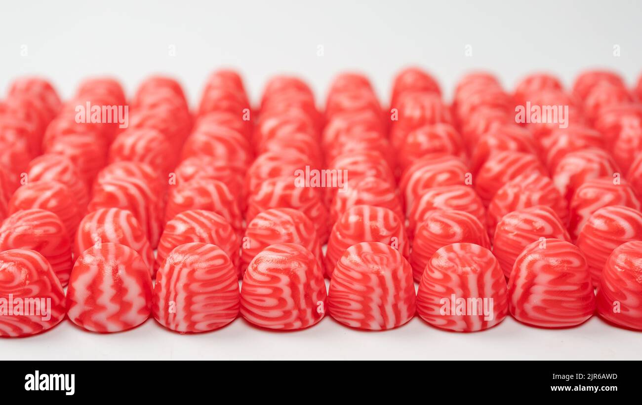 Red round tasty gummy candies islolated on a white background Stock ...