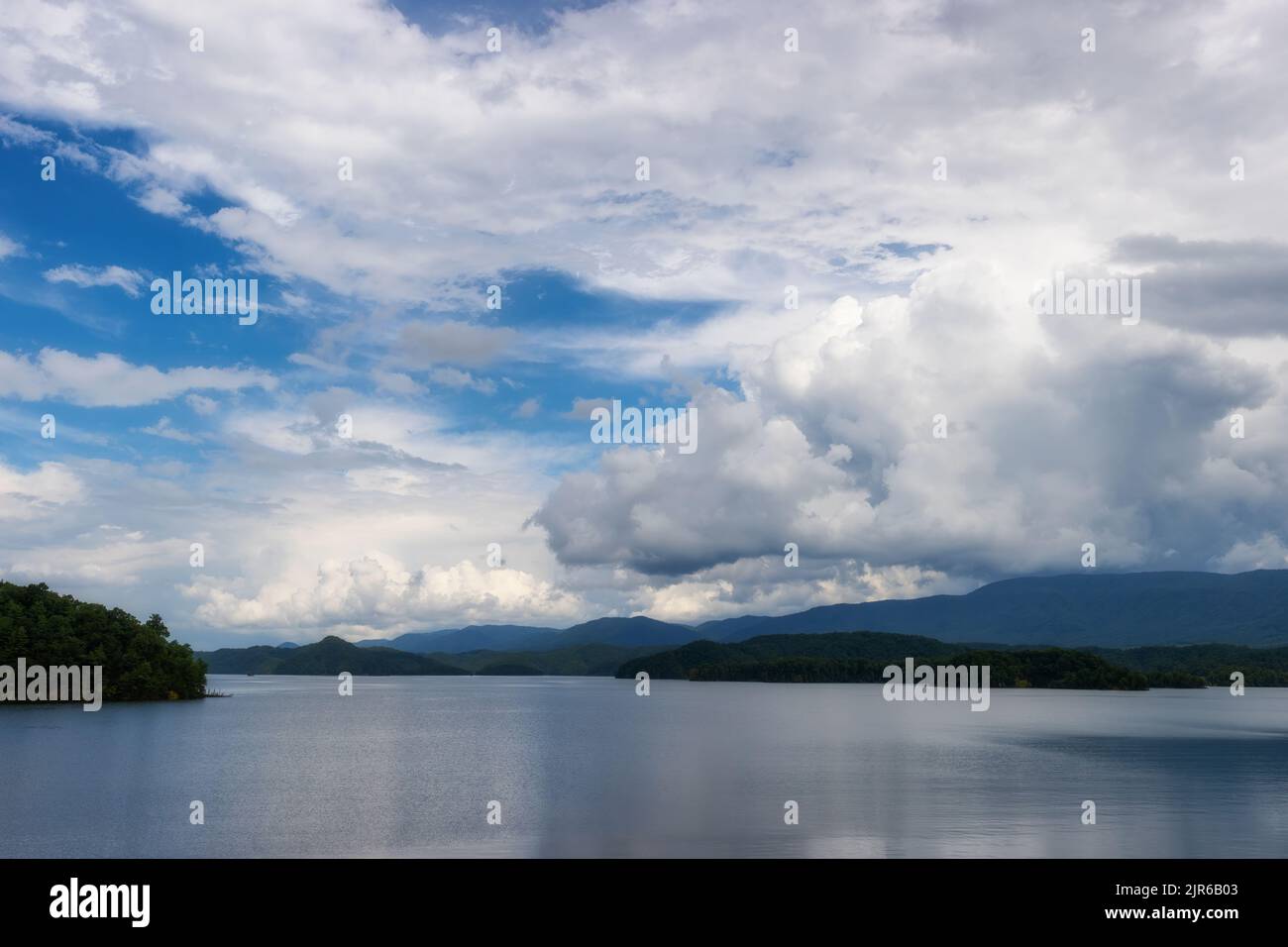 View from top of South Holston earth dam of South Holston Lake under ...