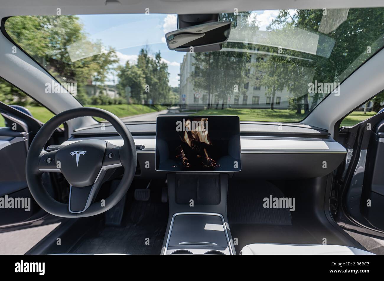 Salon from the inside of a Tesla electric car. Caring for the ...