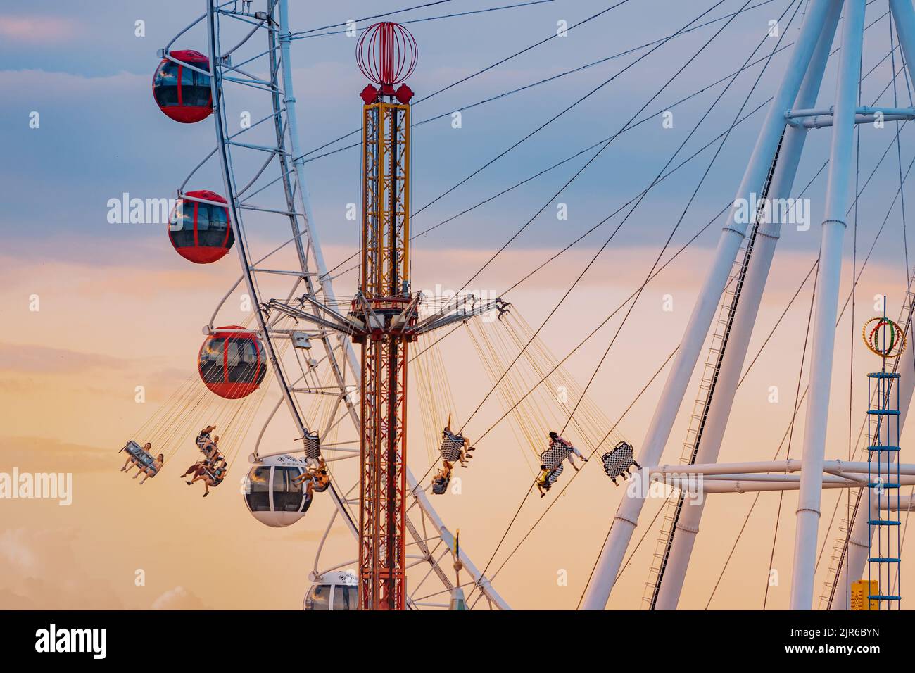 28 June 2022, Antalya, Turkey: Ferris wheel in Aktur amusement park ...