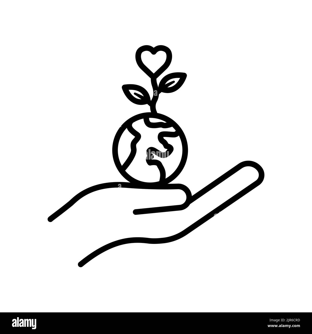 Hand icon with earth and heart plant. icon related to charity ...