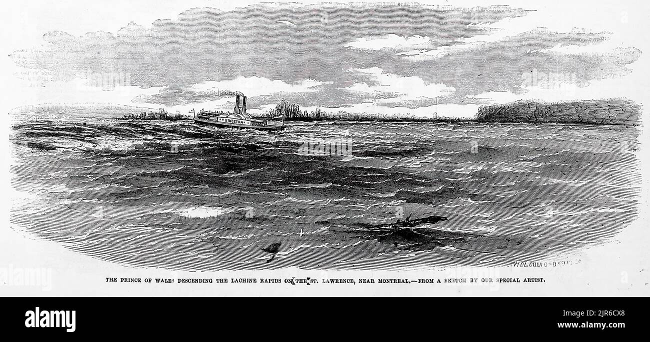 The Prince of Wales descending the Lachine Rapids on the St. Lawrence ...