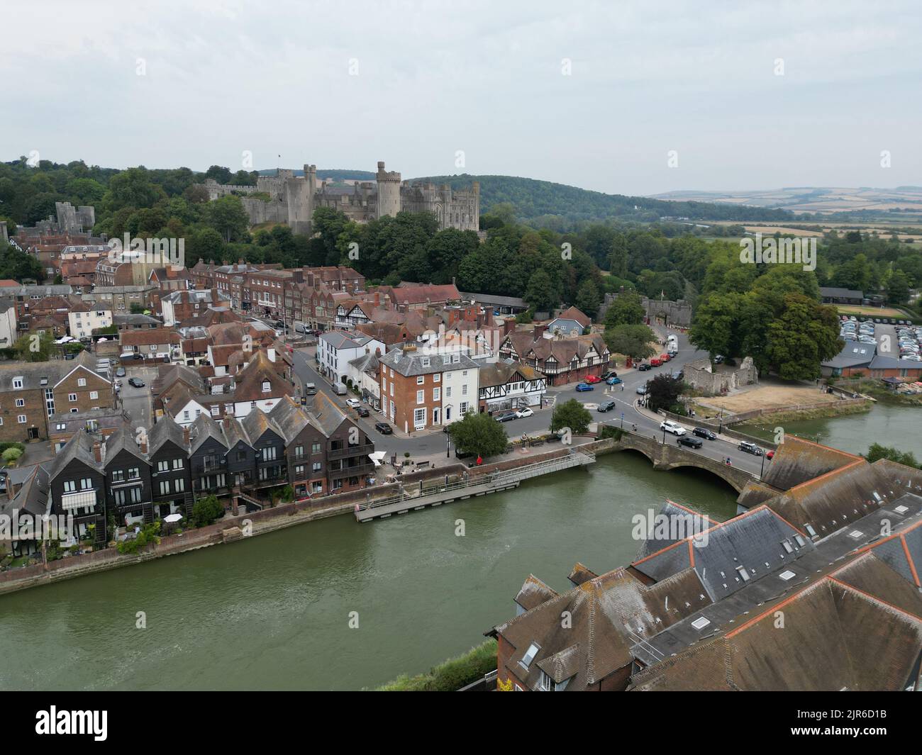 Arundel bridge over river Arun West Sussex, England drone aerial view ...