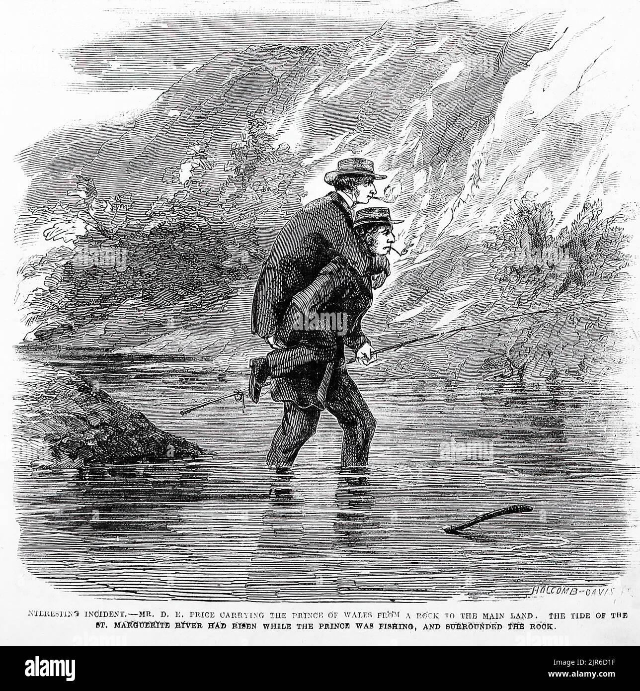 Interesting incident - Mr. D. E. Price carrying the Prince of Wales ...