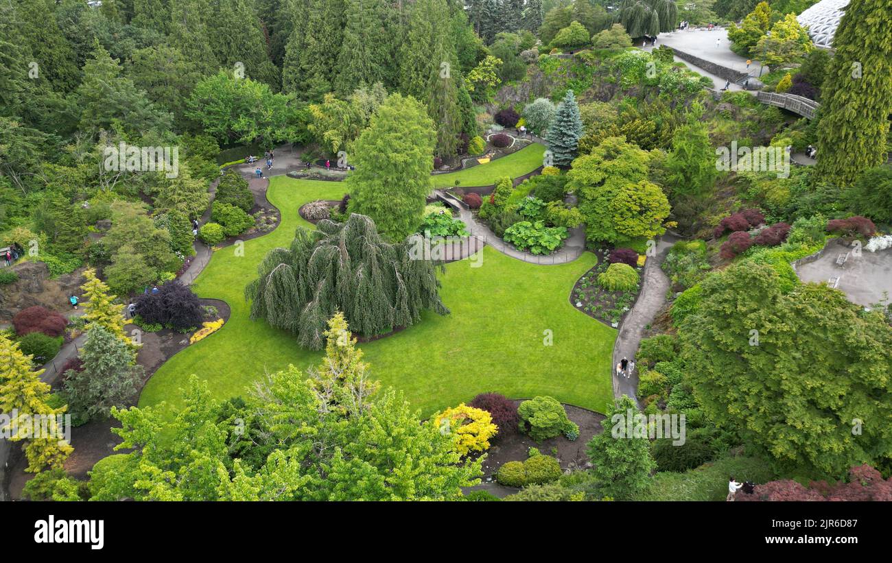 An aerial view of green Queen Elizabeth park in Vancouver Canada Stock ...