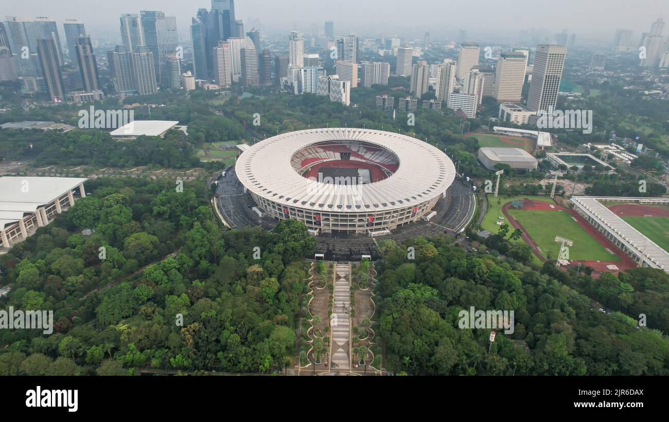 Aerial view of the Beautiful scenery of Senayan Stadium. with noise ...