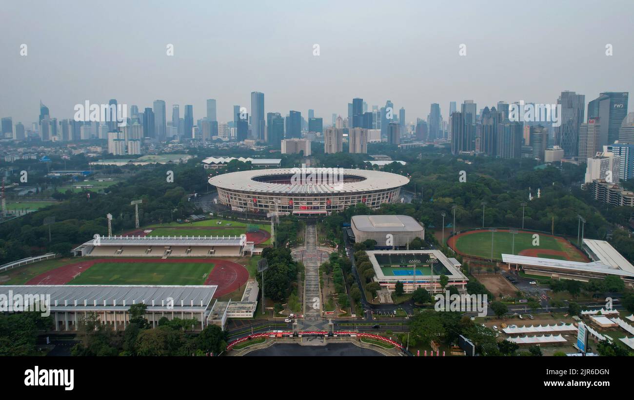 Aerial view of the Beautiful scenery of Senayan Stadium. with noise ...