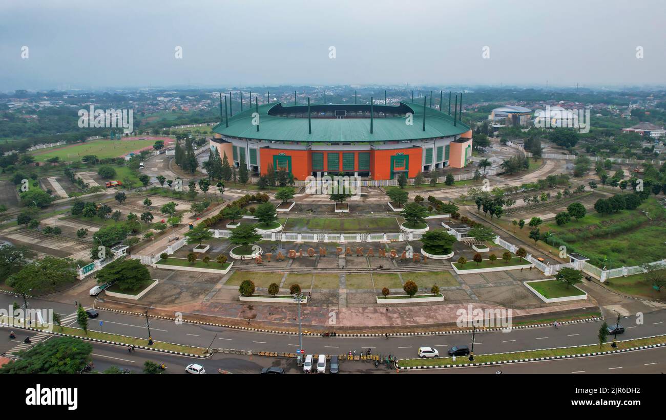 Aerial view of the Beautiful scenery of Pakansari Stadium. with Bogor ...
