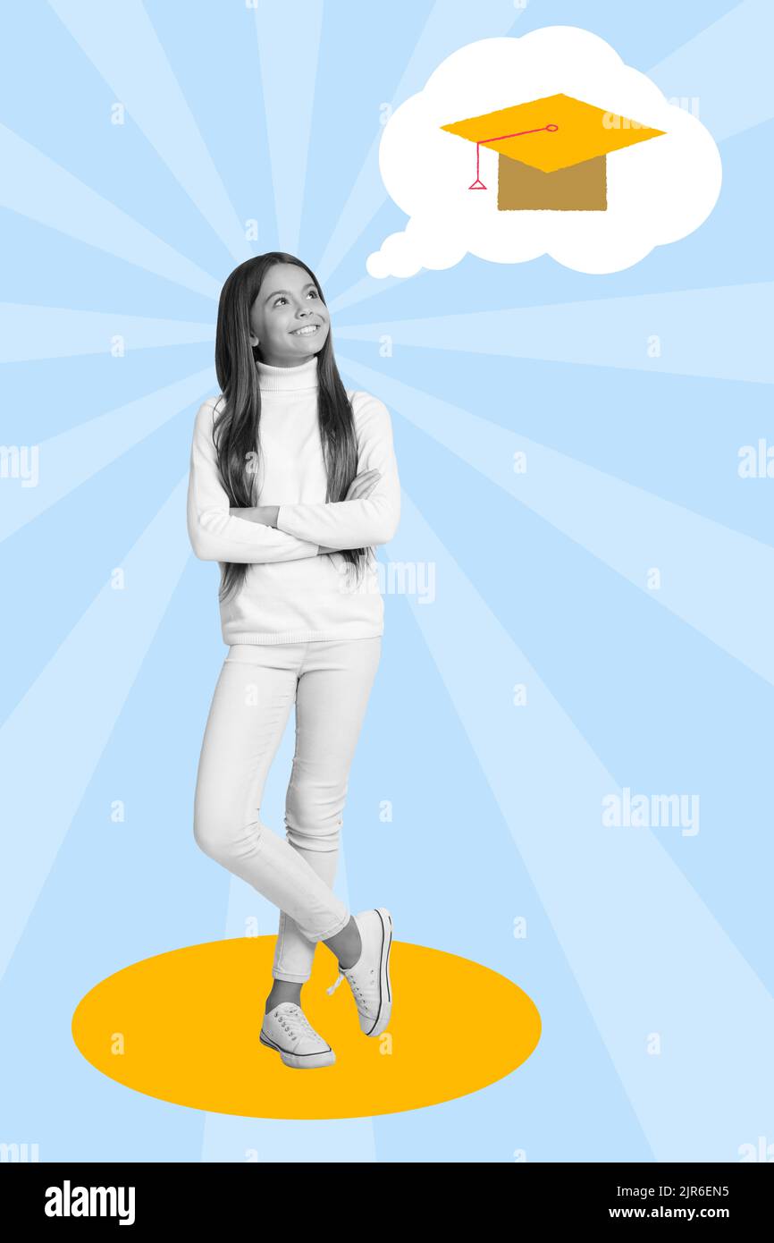 Vertical collage of positive girl black white gamma folded arms thought ...