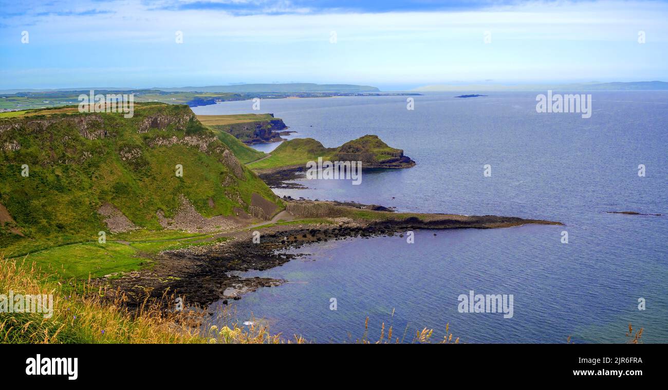 Panorama of Atlantic coastline in Northern Ireland with Giant’s ...