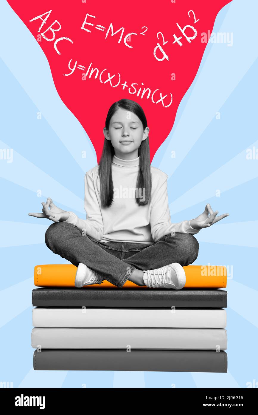 Metaphor poster collage of concentrated school child doing yoga ...