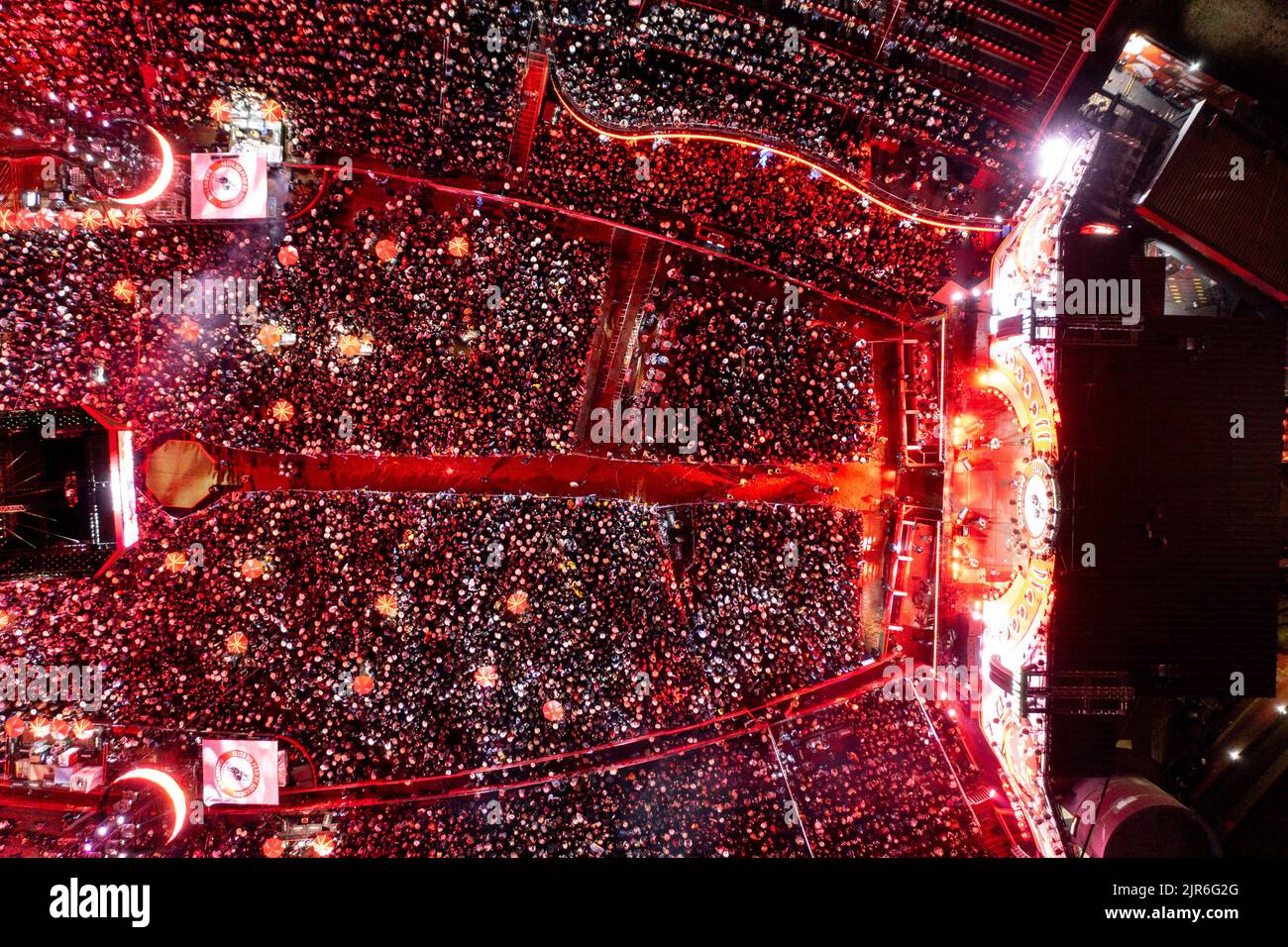 Aerial views of the crowd for Gusttavo Lima in Barretos, Brazil on Aug ...