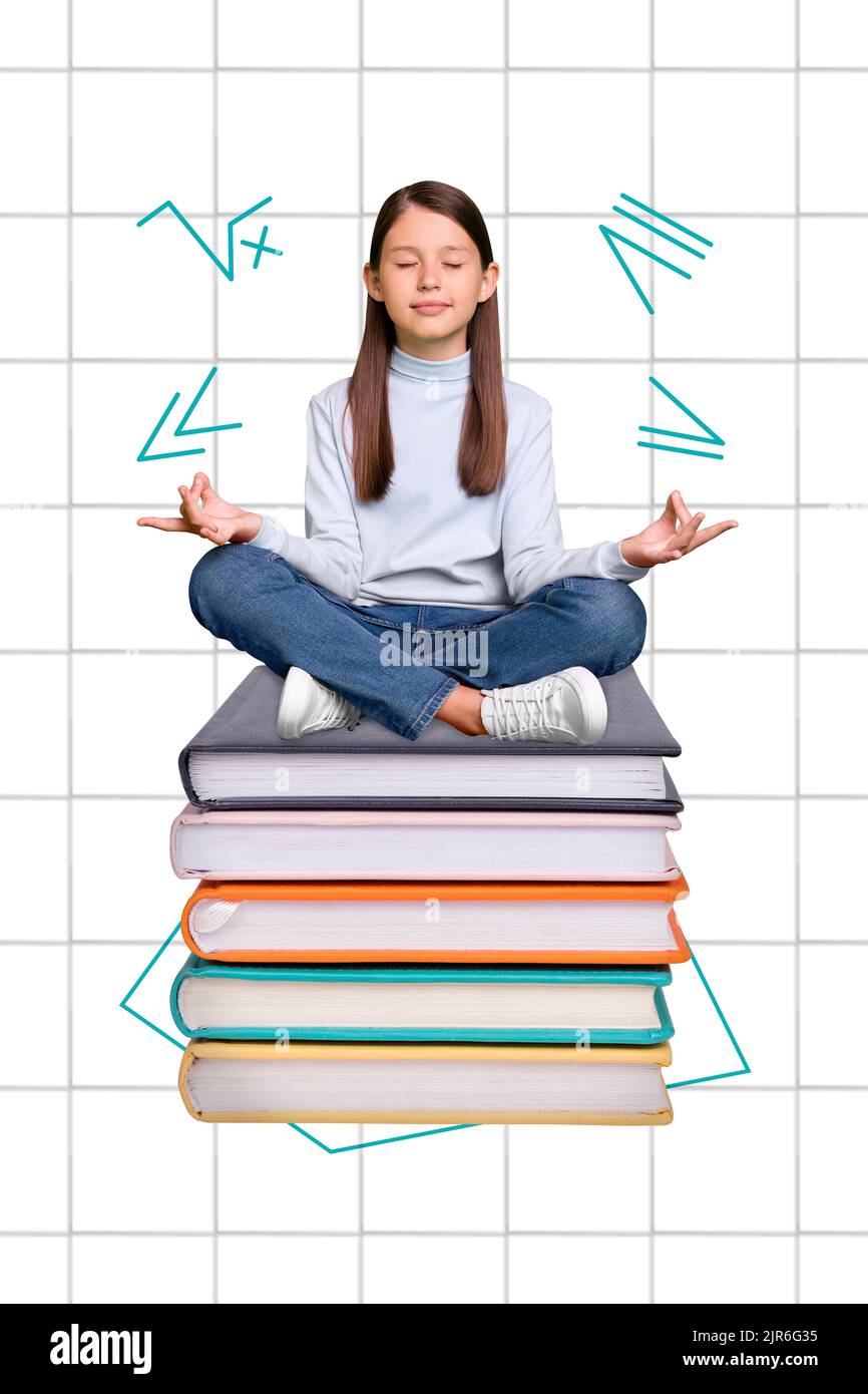 Poster collage of calm learner child have meditation exam test sit ...