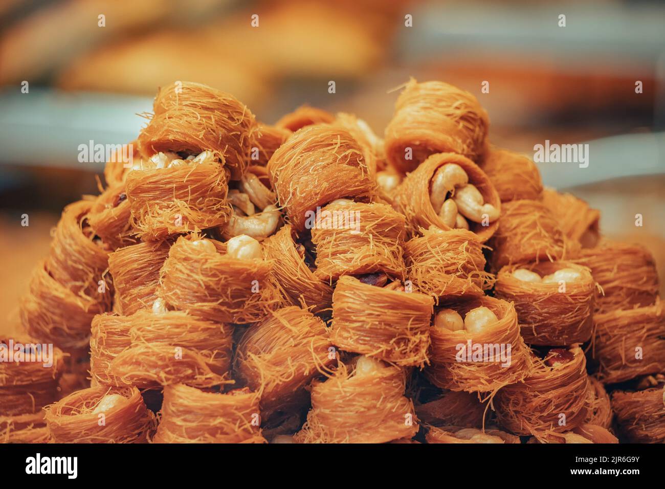 Kadayif traditional ottoman and arabic dessert with sugar noodles and ...