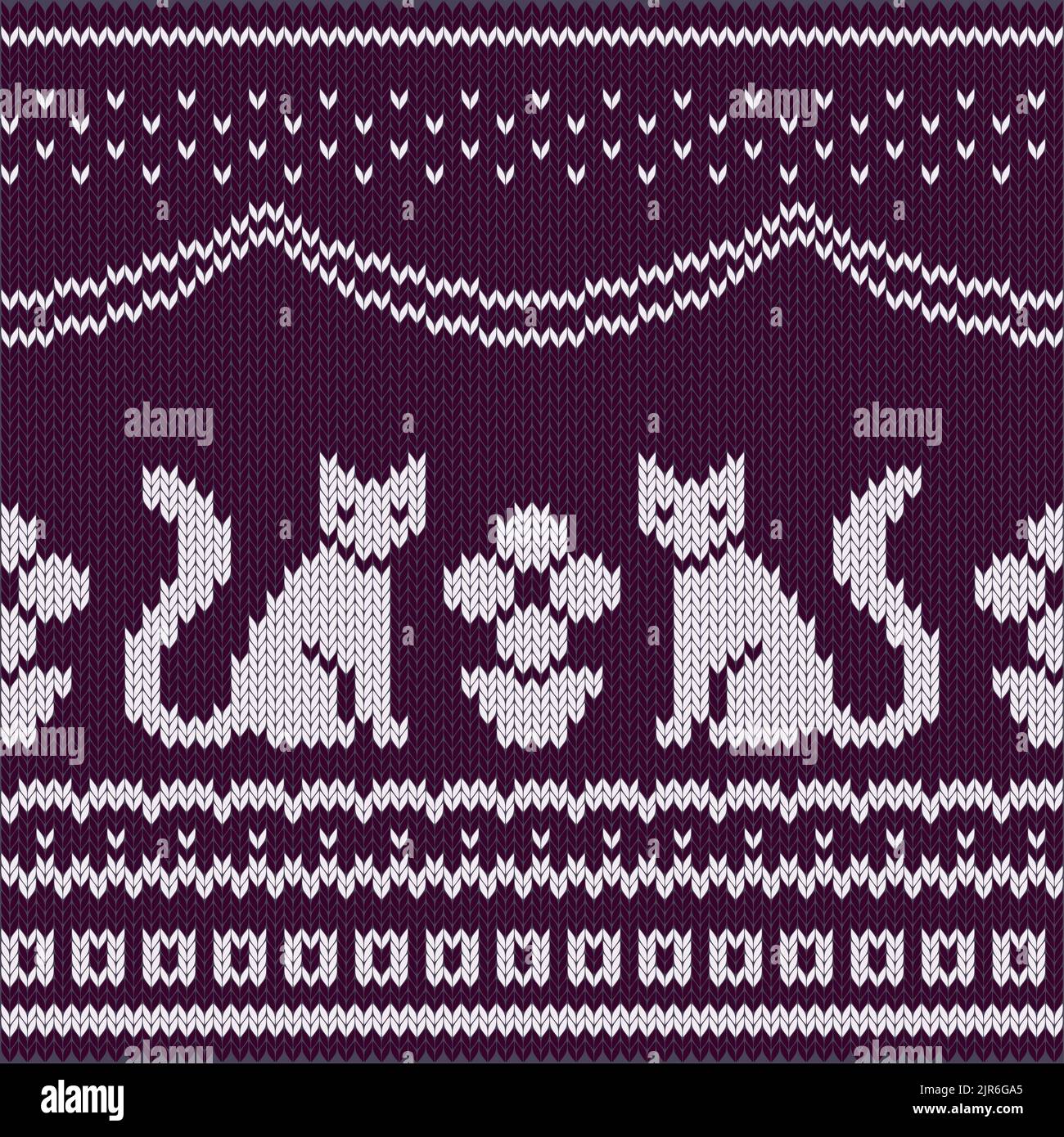 Seamless knitted pattern with sitting cats. Vector illustration Stock ...