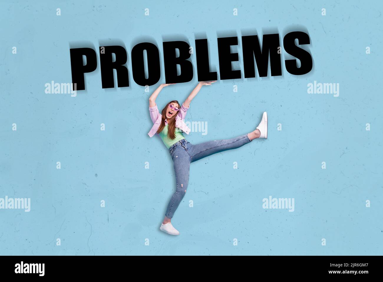 Creative abstract template collage of falling unexpected inscription ...