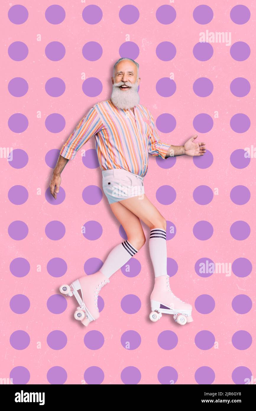 Unusual photo collage of funky aged mature male character smiling ...