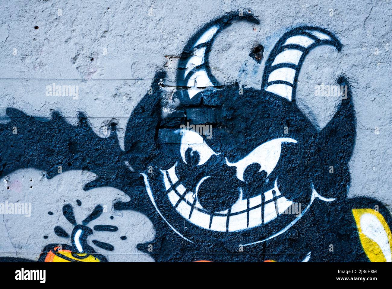 Devil face graffiti street art mural painting, Sofia, Bulgaria, Eastern ...