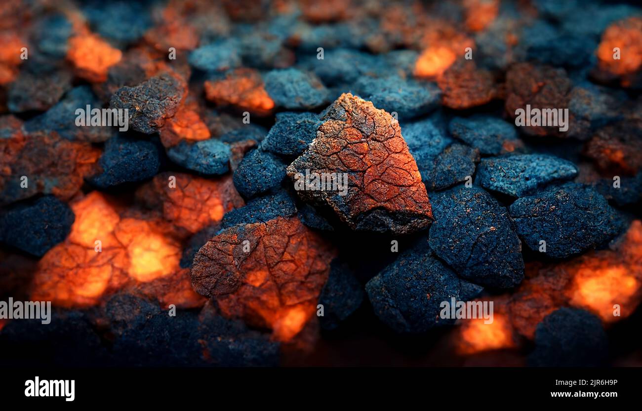 A hyper-detailed 3D render of lava particles and rare stones for cool ...