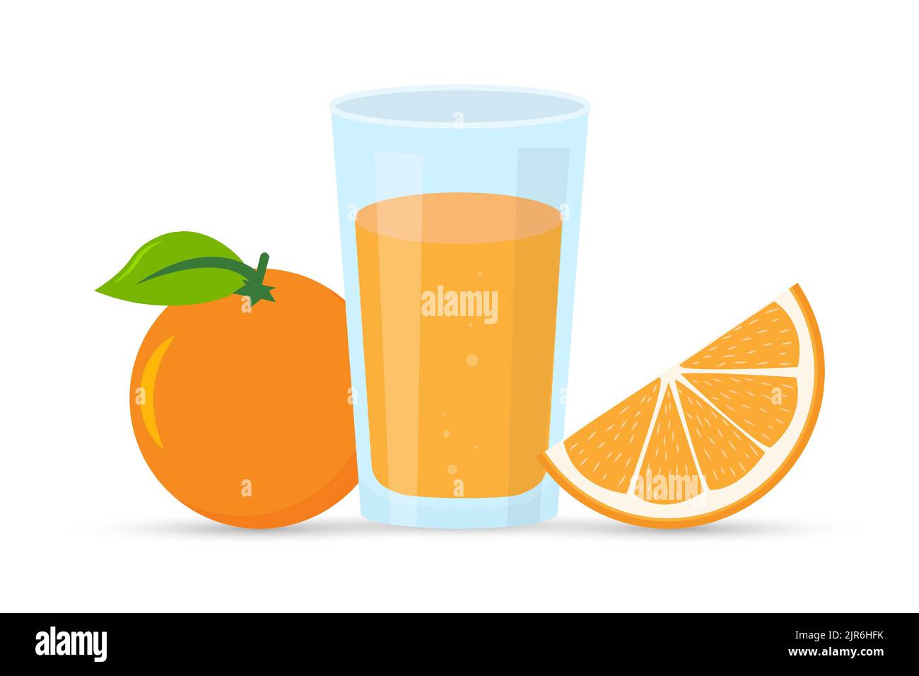 Orange, orange slice and natural orange juice in a glass. Natural freshly squeezed juice ...