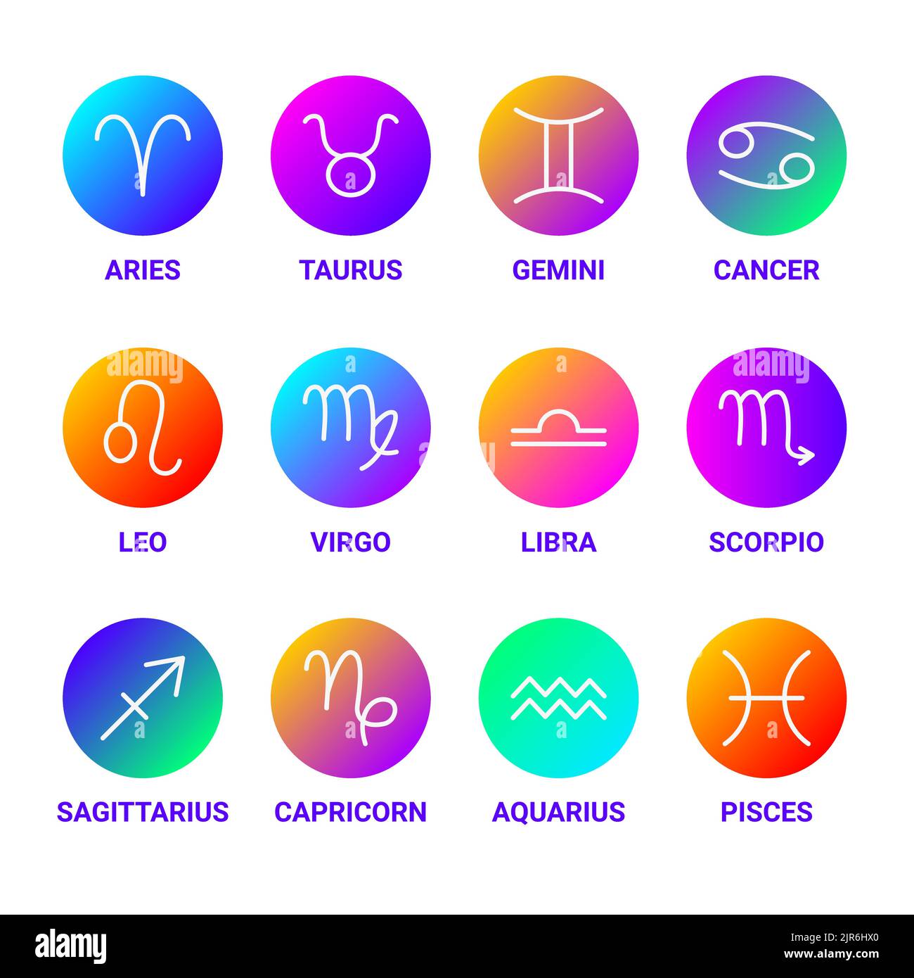 Zodiac Horoscope Line Circles Set Colorful Stock Vector Image & Art - Alamy